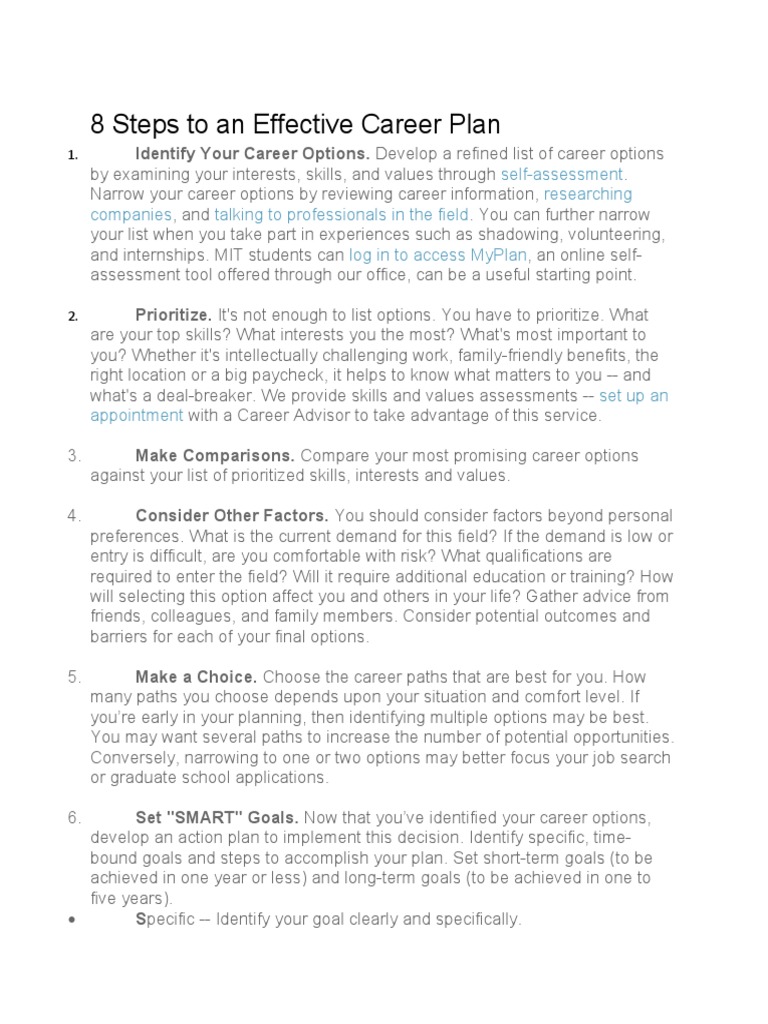 8 Steps To An Effective Career Plan | PDF | Goal | Applied Psychology