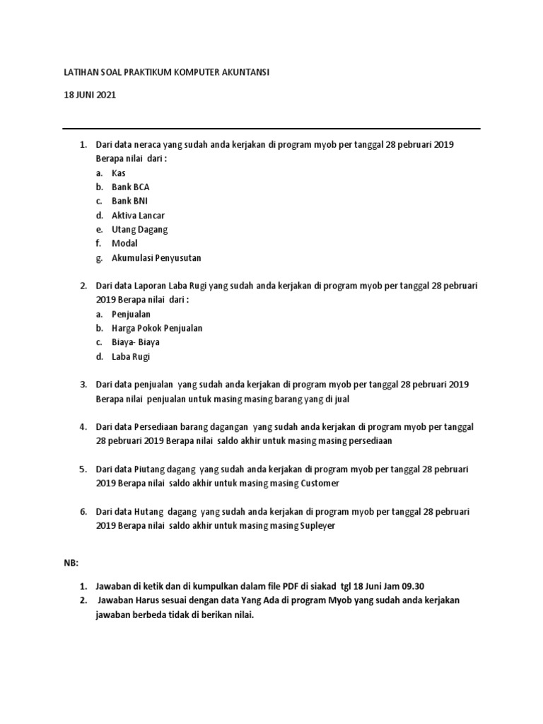 Practice Questions for MYOB Accounting Computer Lab | PDF