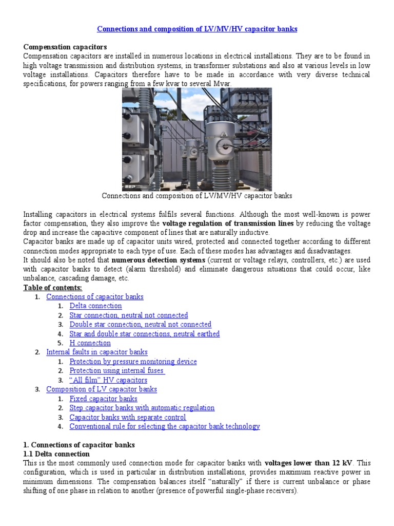 LV/MV/HV Capacitor Bank Connections Guide | PDF