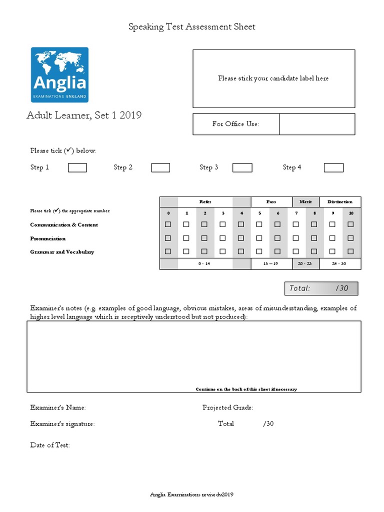 Speaking Assessment Sheet Rev2019 | PDF