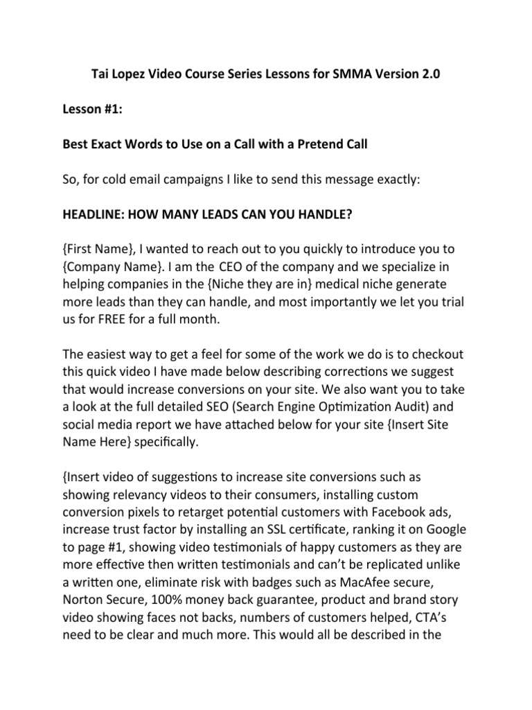 SMMA Cold Call Script & Strategies | PDF | Digital Marketing | Social Media Marketing