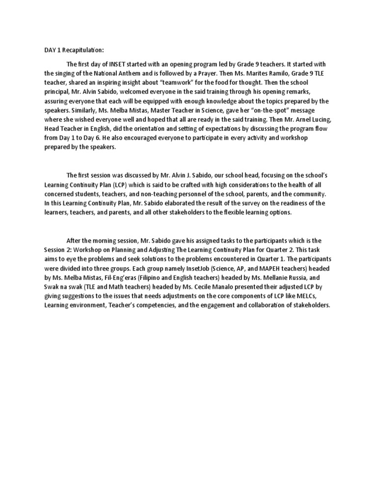 Recapitulation-DAY 1 | PDF