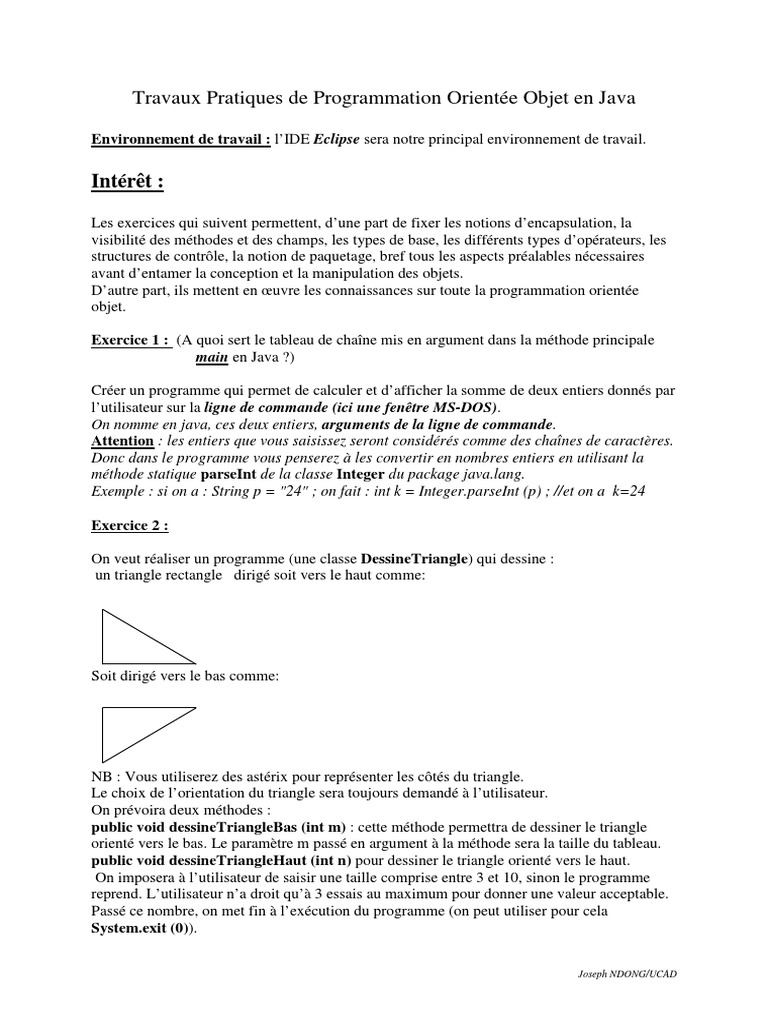 Cahier D Exercices Java | PDF | Classe (informatique) | Constructeur (programmation)