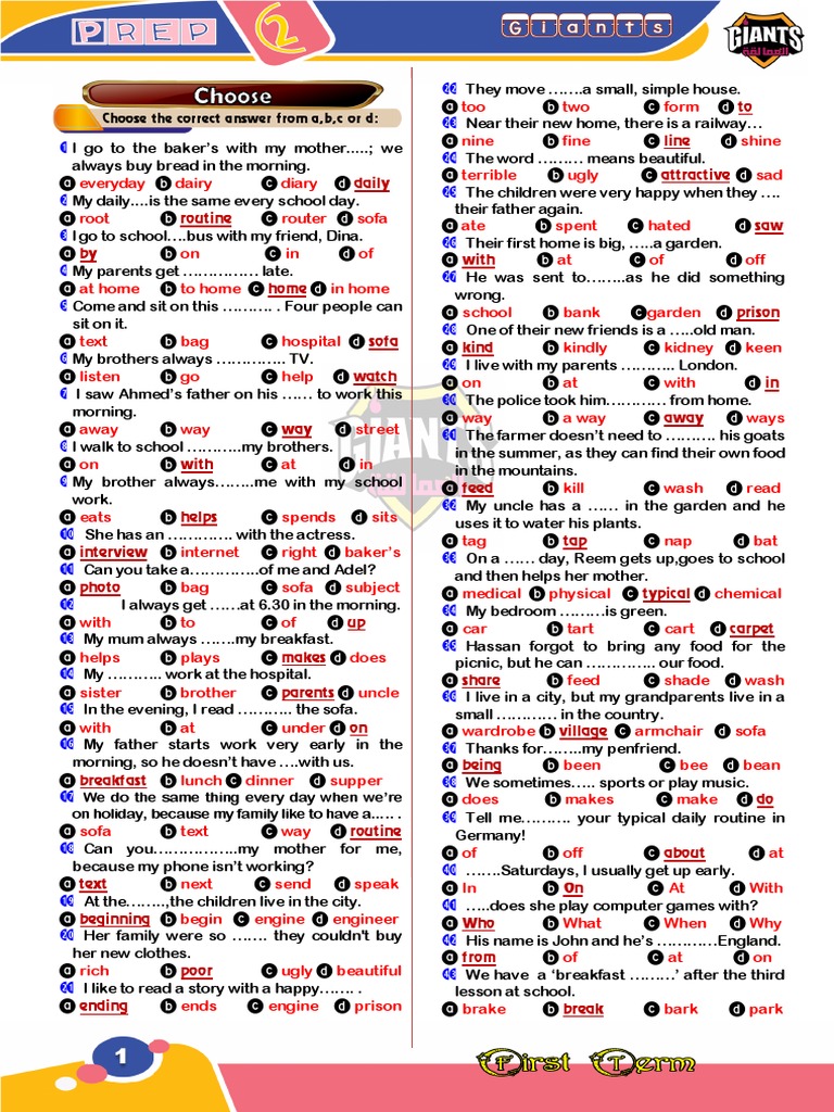 Giants - Choose &. Correct - Prep.02.2021.1st - Term.Answered | PDF ...