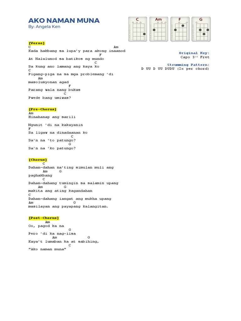 Ako Naman Muna (Ukulele Sheet) Angela Ken | PDF
