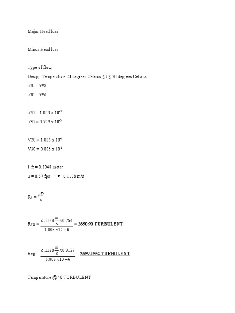Major Head Loss Type Data | PDF