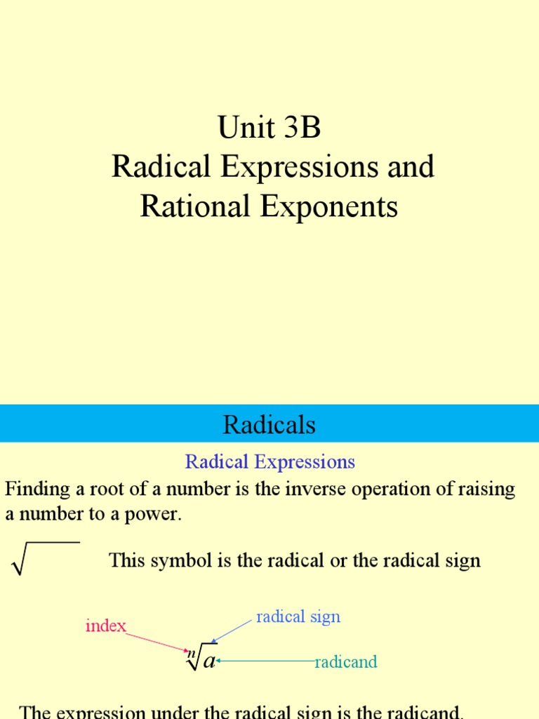 Unit 3B Radical Expressions and Rational Exponents | PDF | Abstract ...