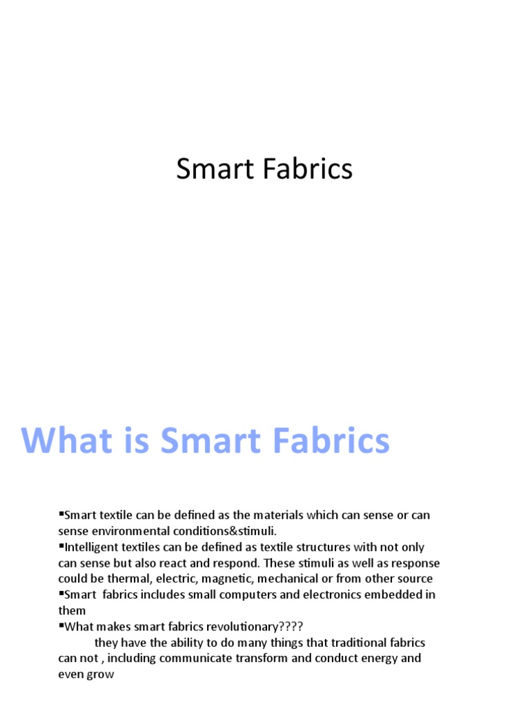 Smart Fabrics | PDF | E Textiles | Textiles