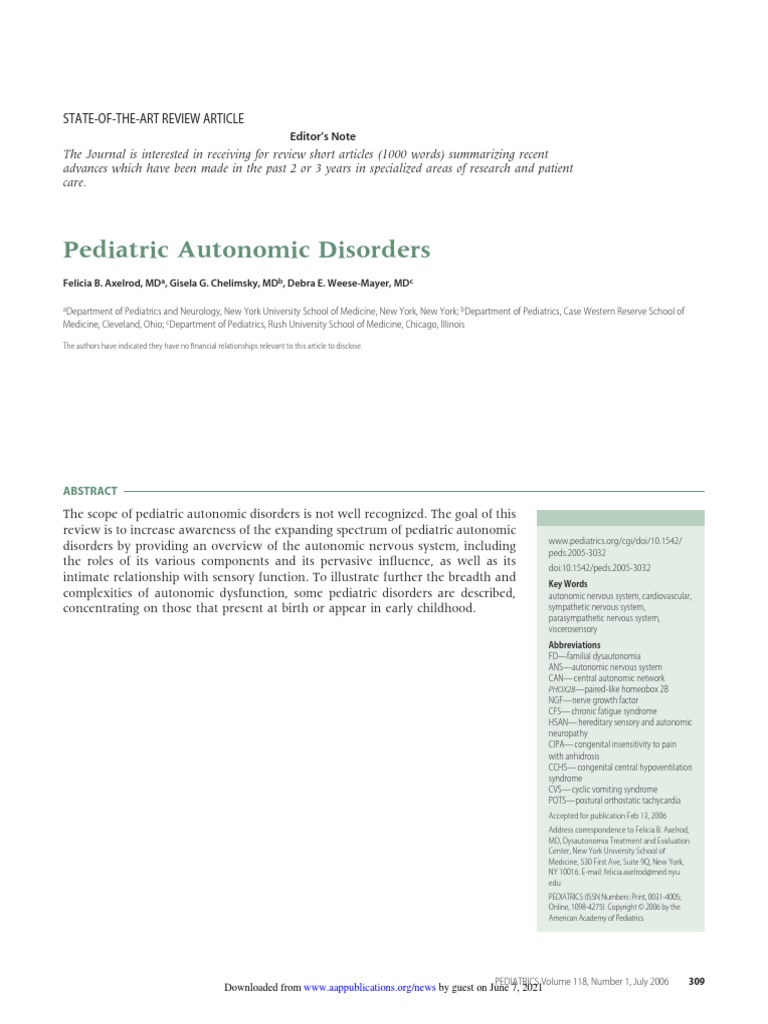 Pediatric Autonomic Disorder | PDF | Autonomic Nervous System | Genetic ...