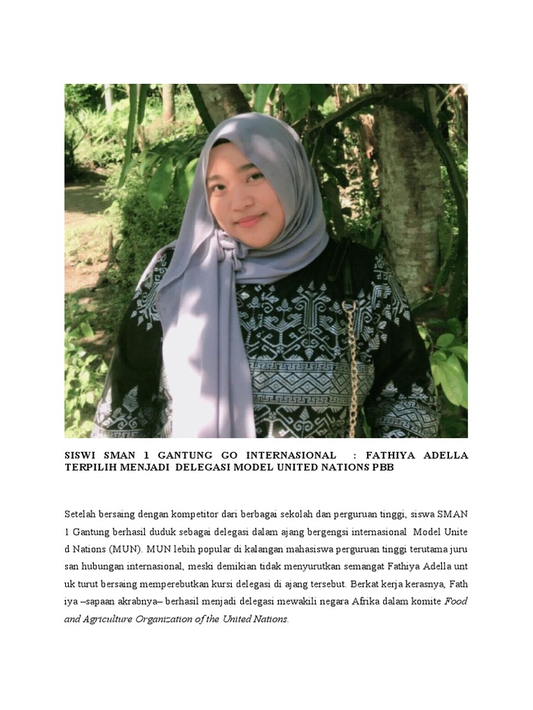 Fathiya Adella Menuju Meja Delegasi Model United Nations | PDF