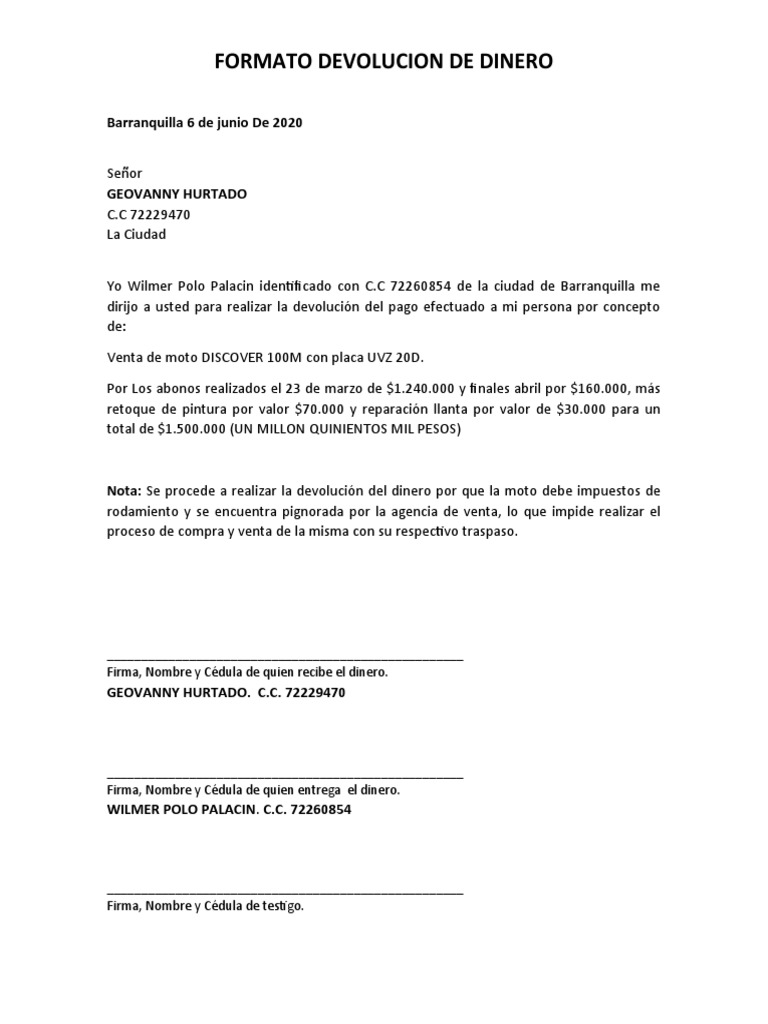 Formato de Devolucion | PDF