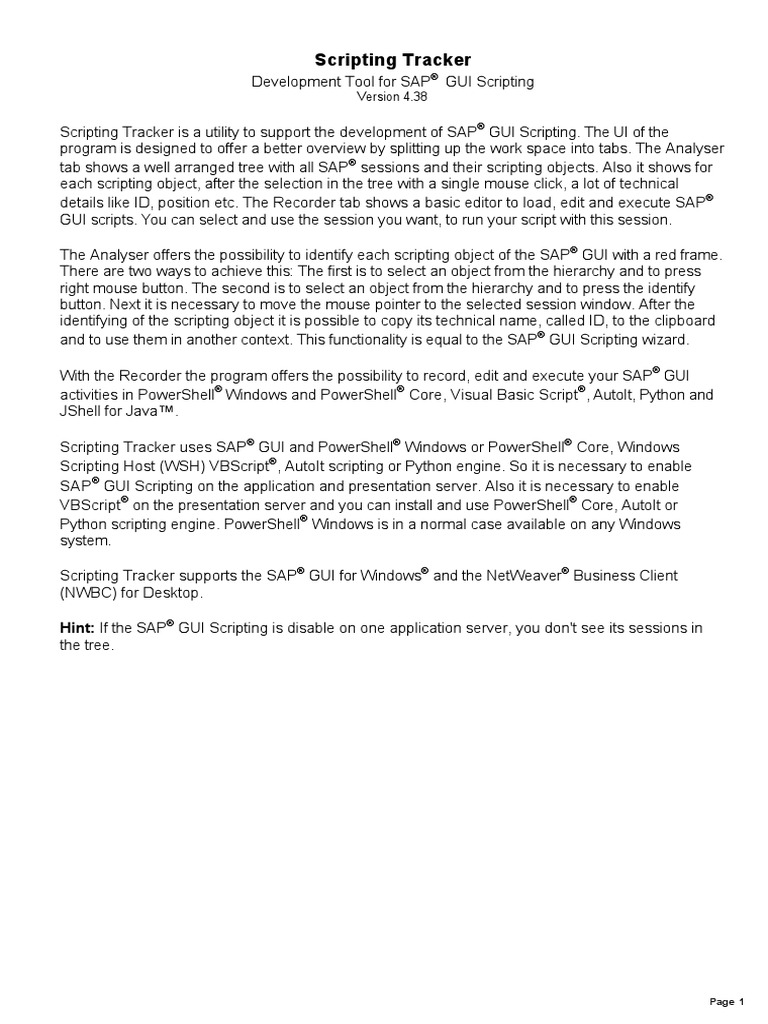 Scripting Tracker: Hint: If The SAP | PDF | Selenium (Software ...