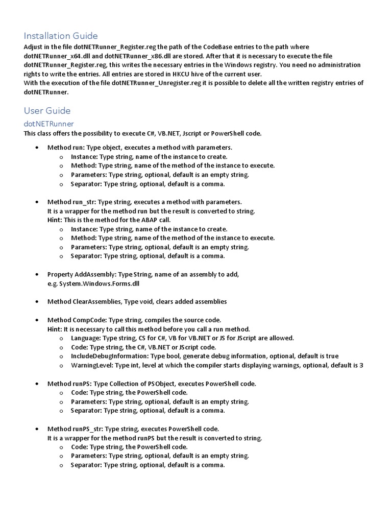 Installation Guide: Dotnetrunner | PDF | Windows Registry | Parameter (Computer Programming)