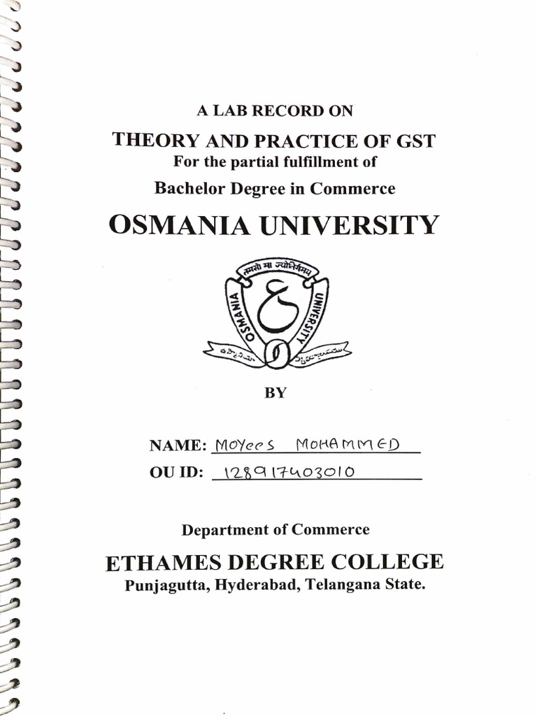 Lab Record Front Page and Certificate Sample | PDF