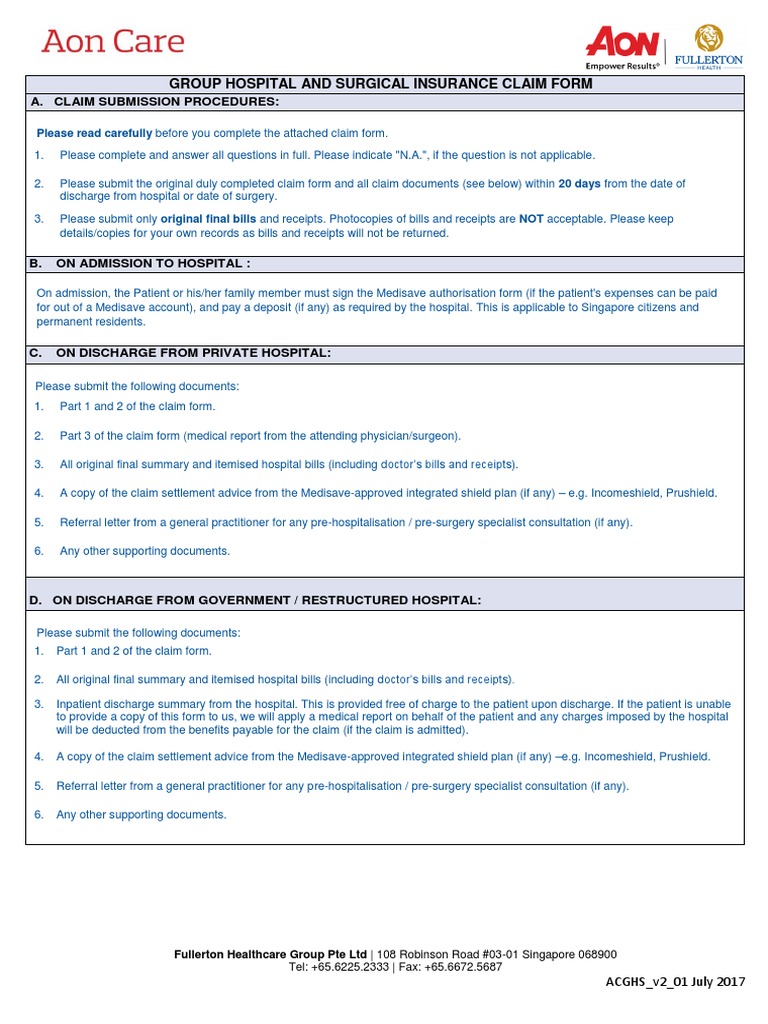 Aon Care GHS Claim Form | PDF | Hospital | Patient