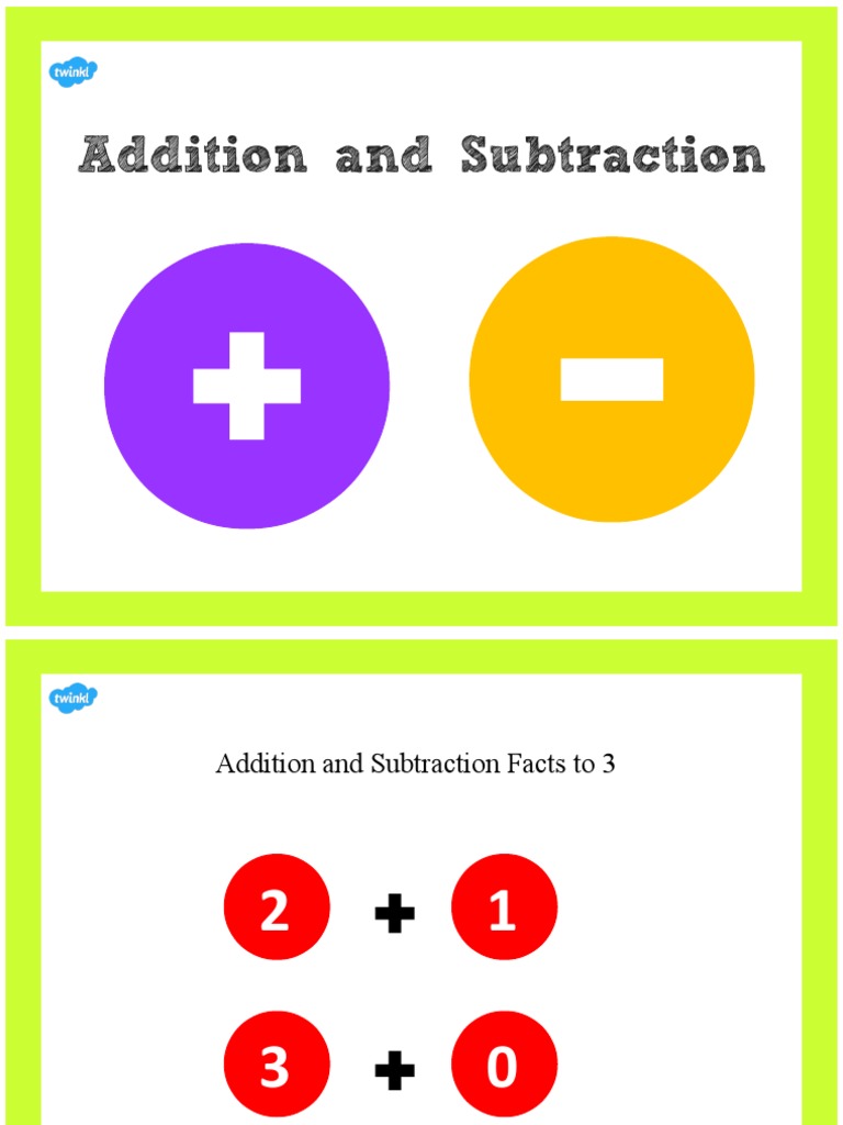T N 2017 Addition and Subtraction Facts To 3 PowerPoint - Ver - 1 | PDF