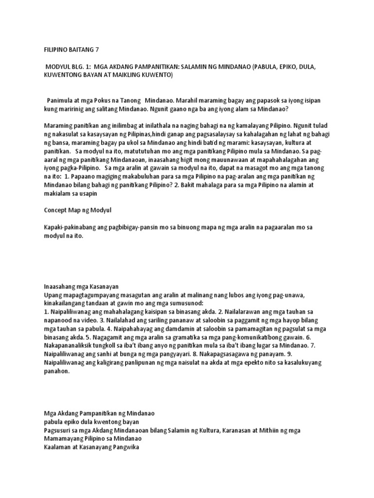 Modyul Sa Filipino Baitang 7 | PDF
