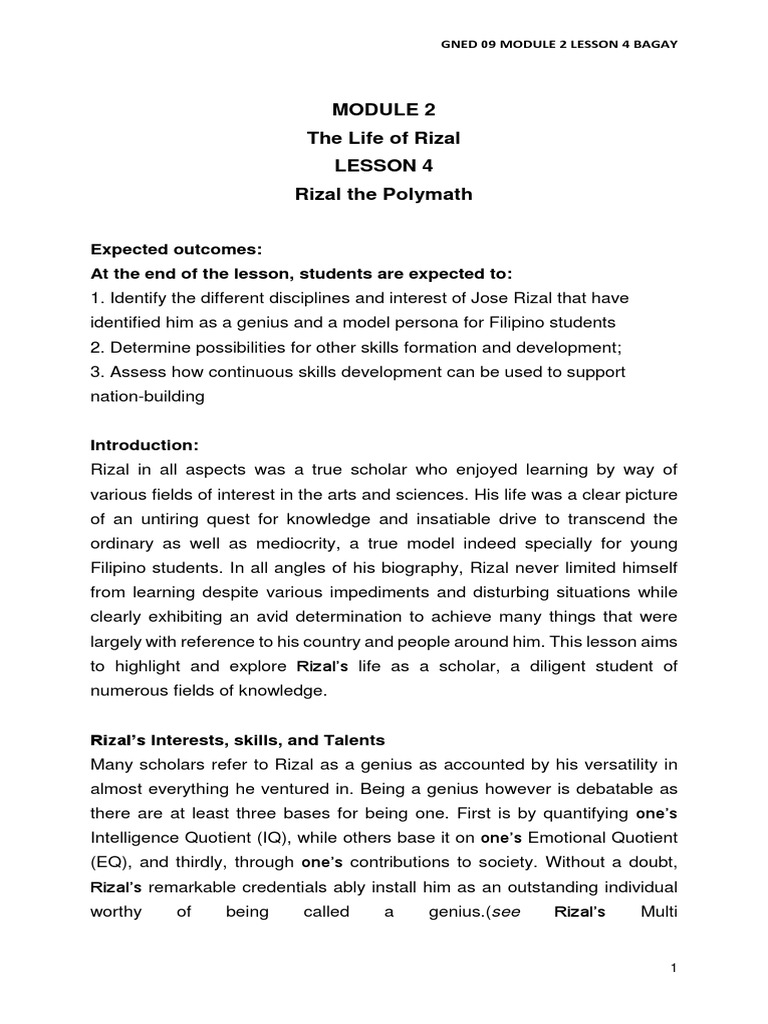 Module 2 Lesson 4 Rizal The Polymath | PDF | Philippines | Languages Module 2 Lesson 4 Rizal The Polymath | PDF | Philippines | Languages