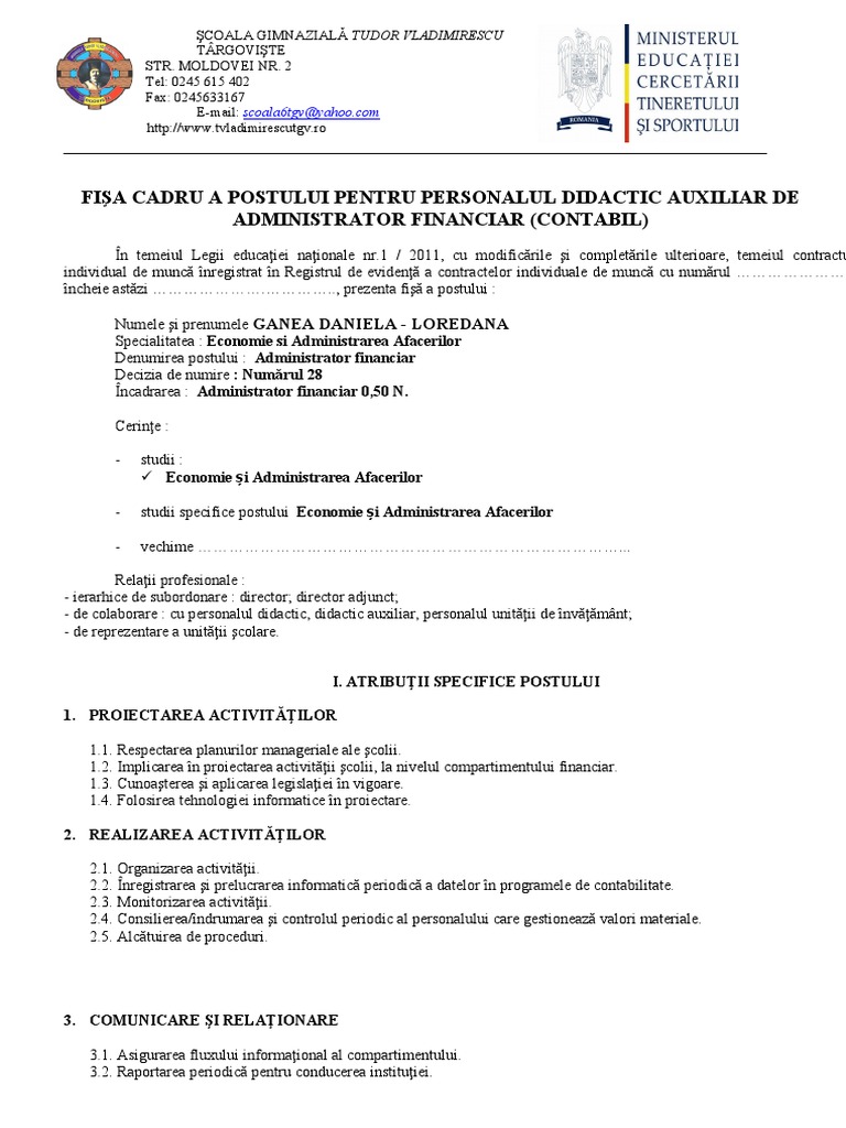 Fisa Postului CONTABIL | PDF
