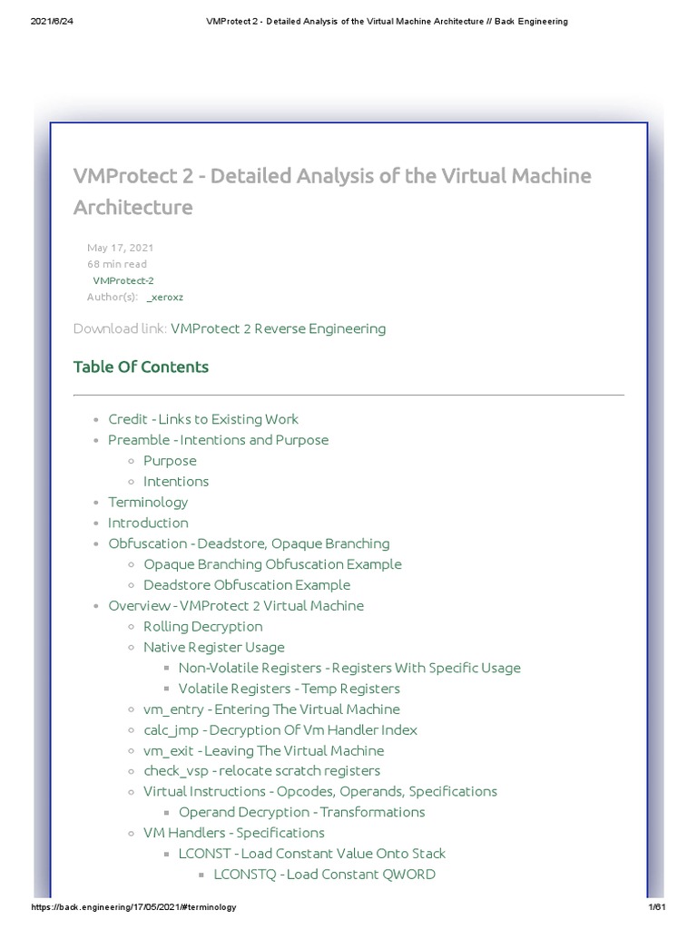 VMProtect 2 - Detailed Analysis of The Virtual Machine Architecture - Back Engineering | PDF ...