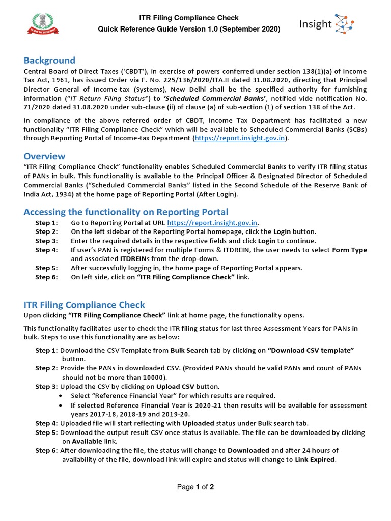 ITR Filing Compliance Check - Quick Reference Guide | PDF | Software ...