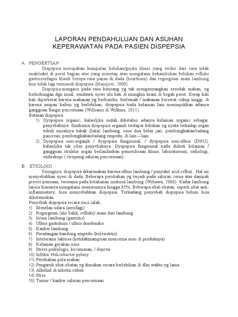 Laporan Pendahuluan Dan Asuhan Keperawatan Pada Pasien Dispepsia | PDF