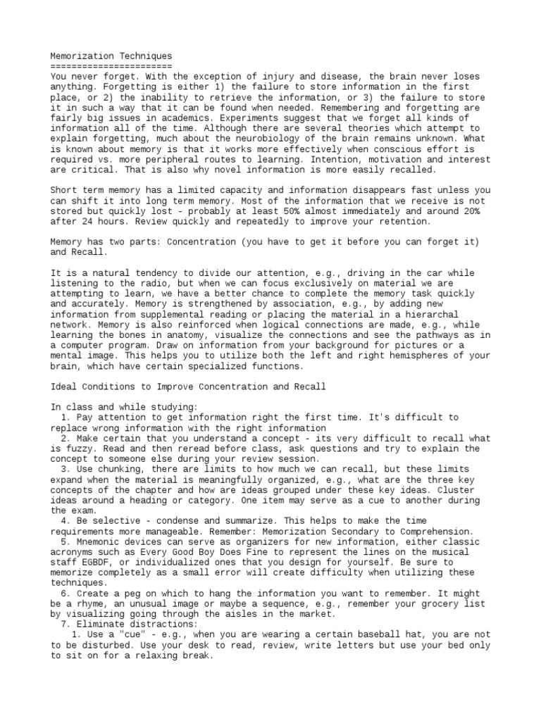 Memorization Techniques | PDF | Memory | Cognitive Neuroscience