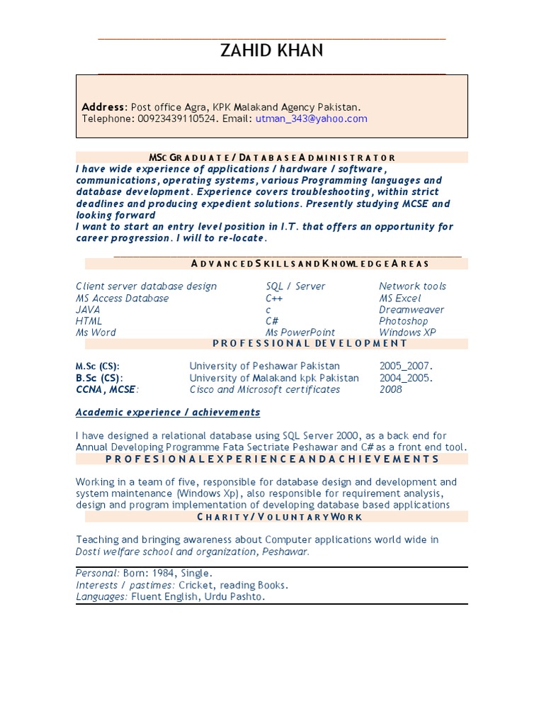Zahid Khan CV | PDF