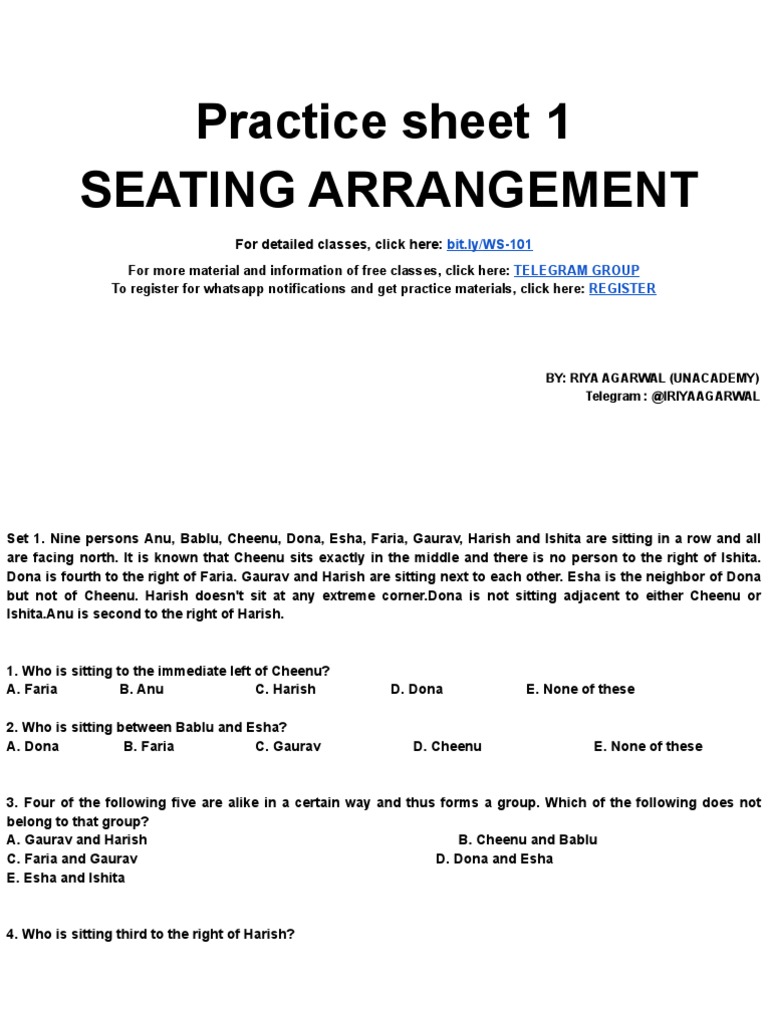 Seating Arrangement Basic Practice | PDF