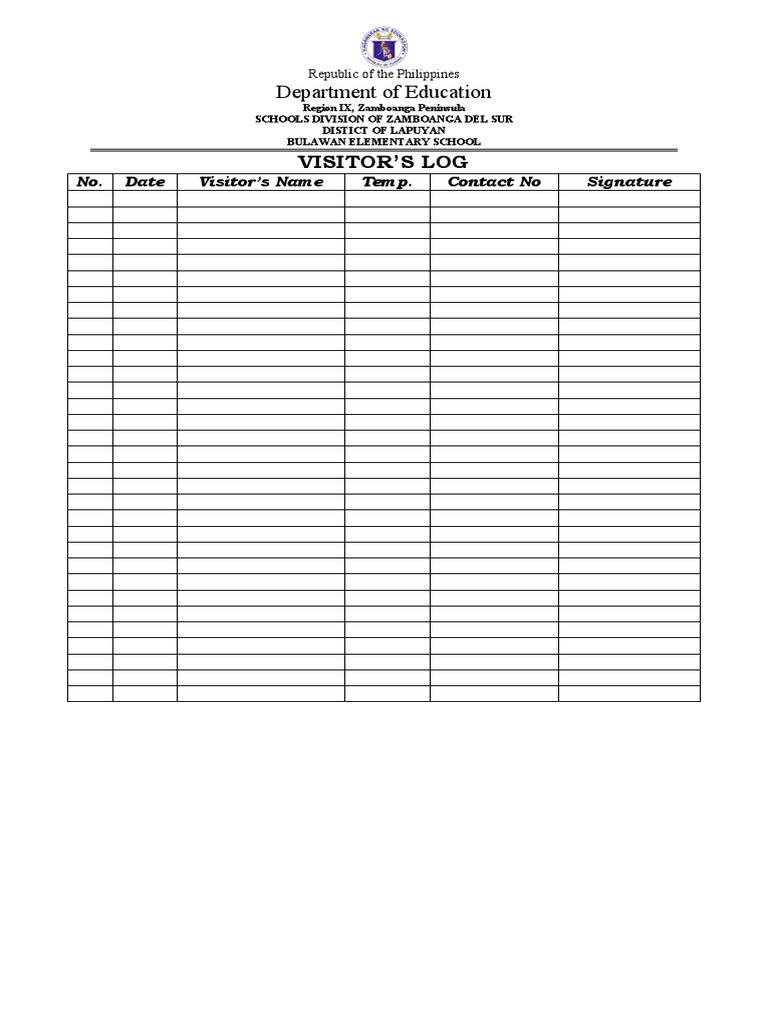 Department of Education: Visitor'S Log | PDF