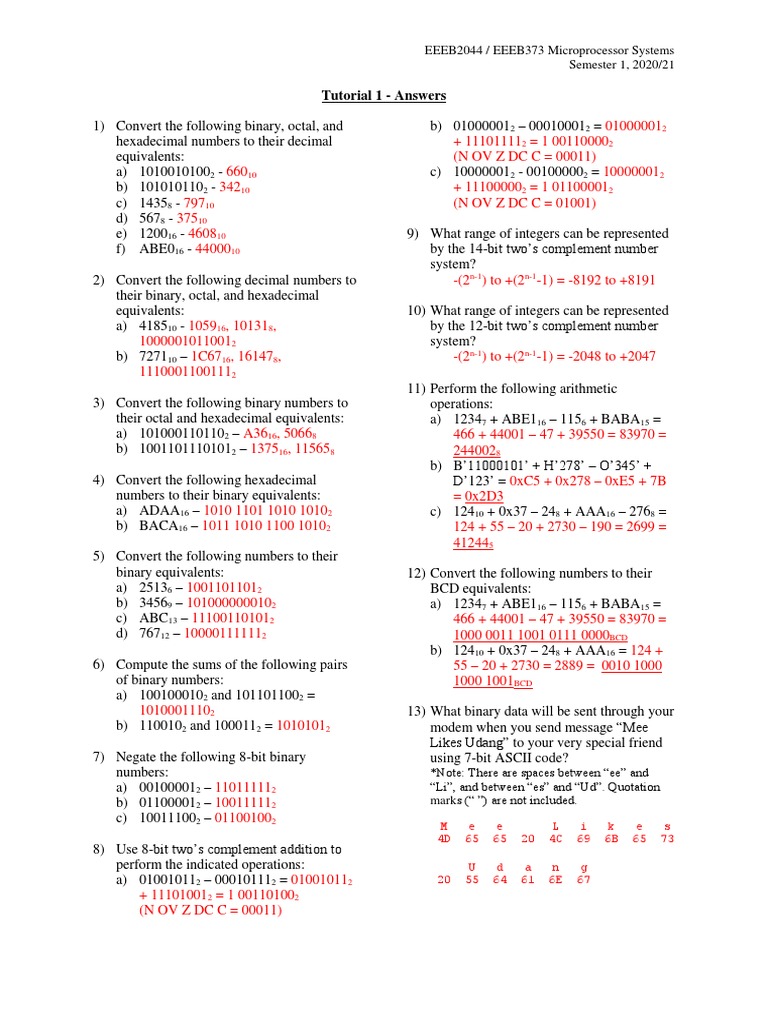 Tutorial 1 - Answers | PDF | Mathematical Notation | Encodings