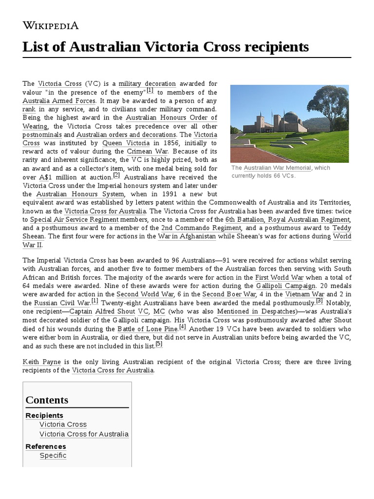 List of Australian Victoria Cross Recipients | PDF | Victoria Cross ...