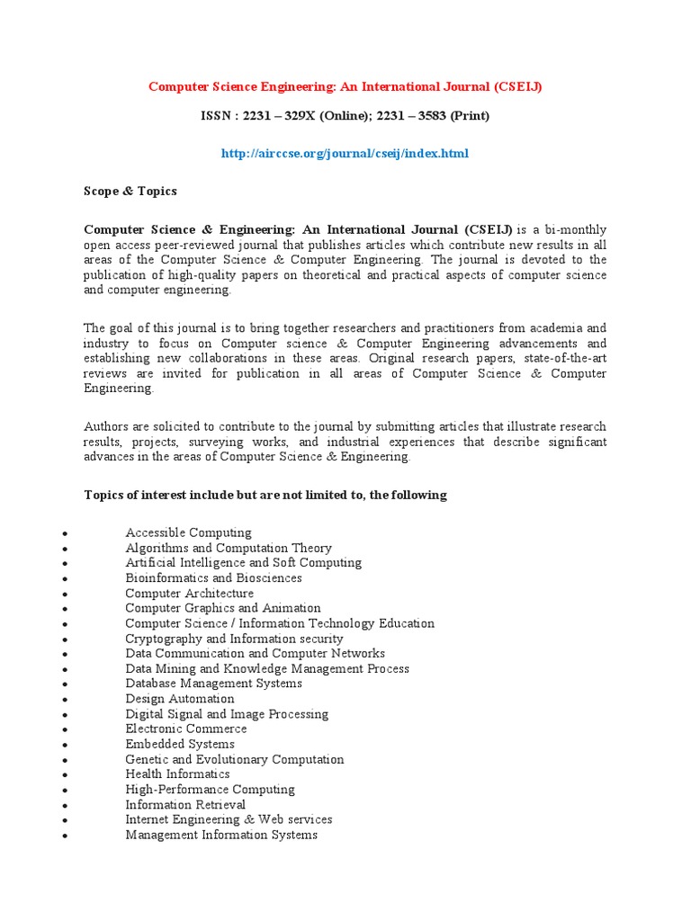 Computer Science Engineering: An International Journal (CSEIJ) | PDF ...