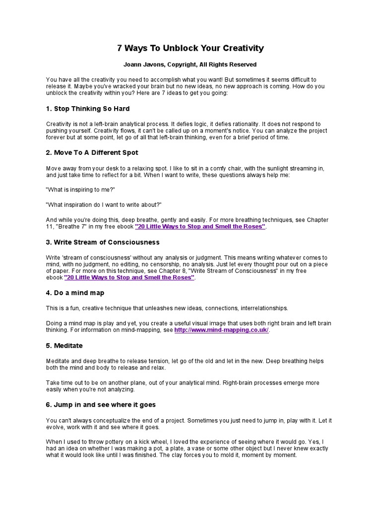 7 Ways To Unblock Your Creativity | PDF | Thought | Mind