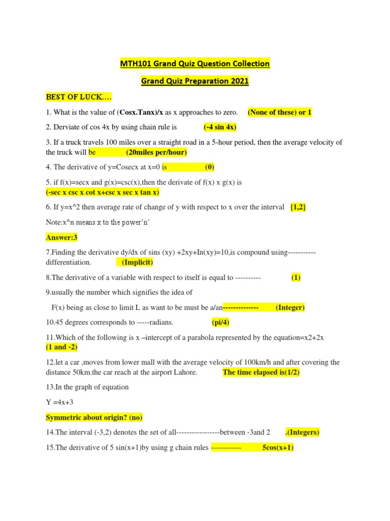 MTH101 Grand Quiz Question Collection Grand Quiz Preparation 2021 | PDF ... MTH101 Grand Quiz Question Collection Grand Quiz Preparation 2021 | PDF ...