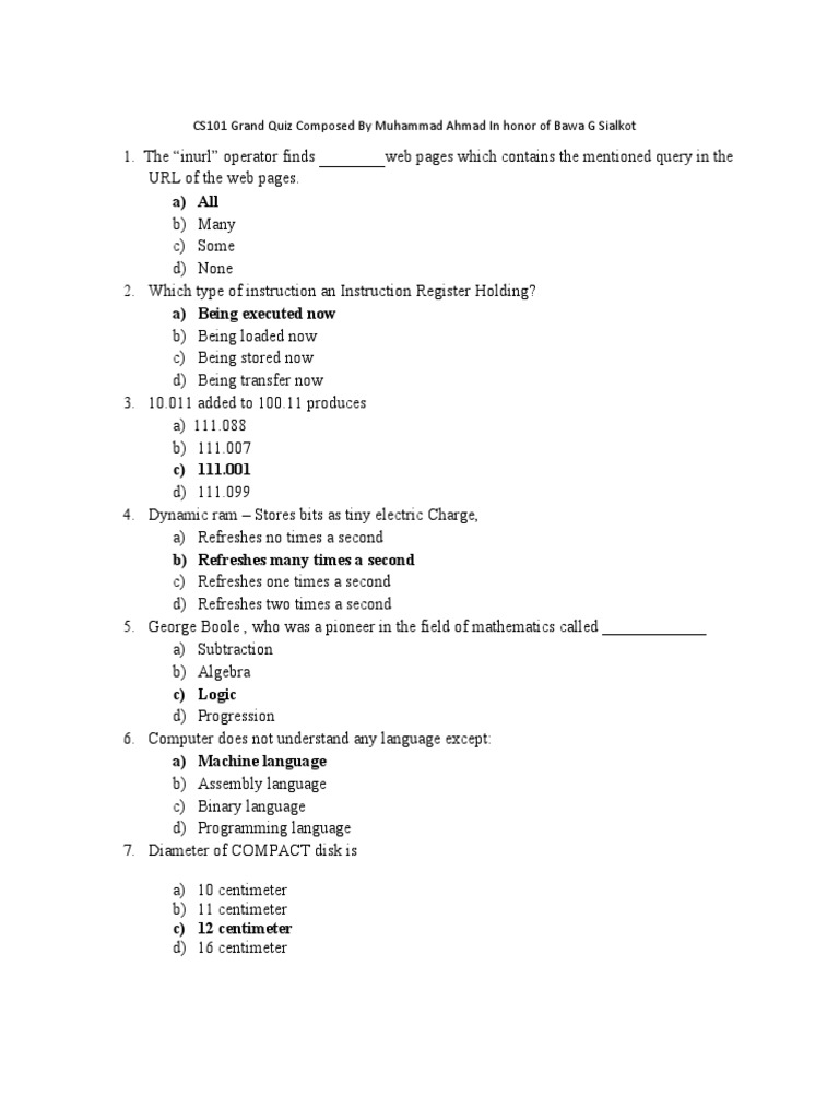 Emailing CS 101 Grand Quiz-1 | PDF | World Wide Web | Internet & Web