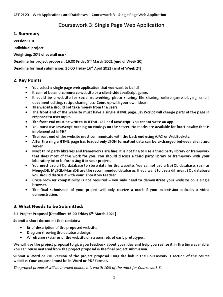 Coursework 3: Single Page Web Application: 1. Summary | PDF | Websites ...