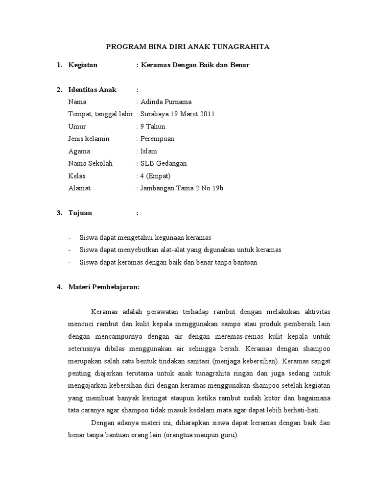 Program Bina Diri Anak Tunagrahita | PDF