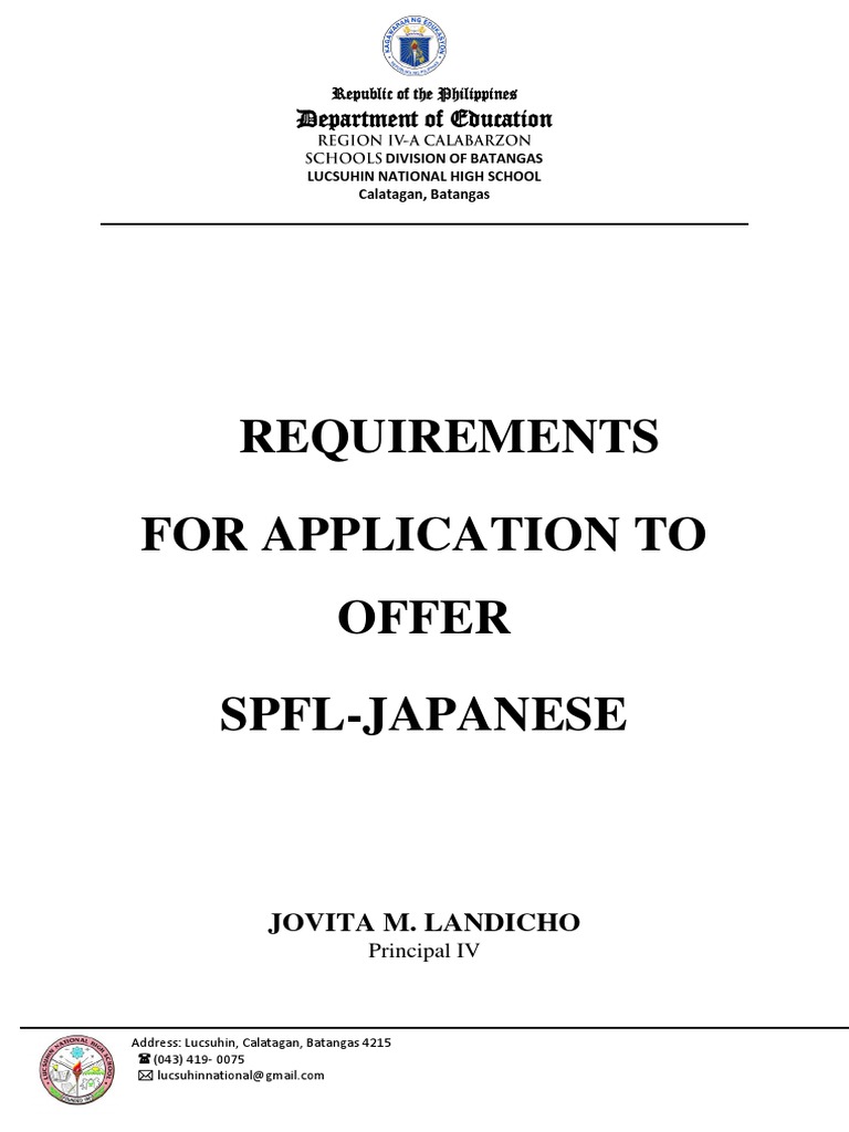 Requirements For Application To Offer Spfl-Japanese: Department of ...