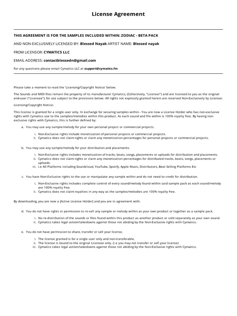 License Agreement 1623250459724 | PDF | License | Royalty Payment