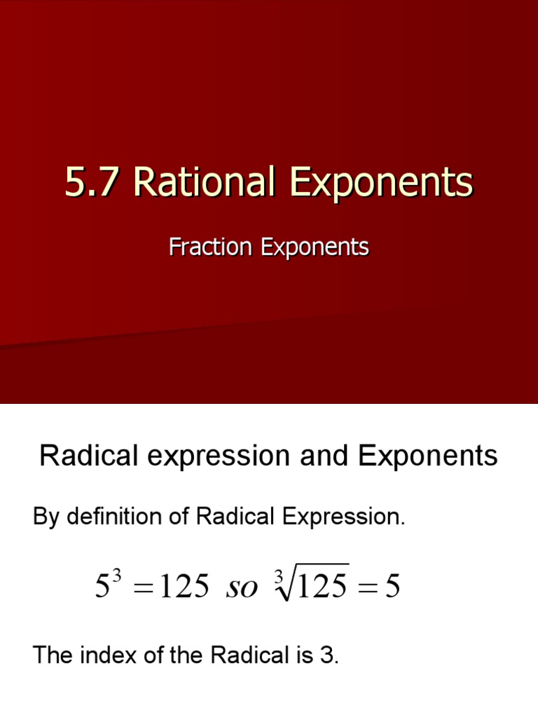 5.7 Rational Exponents Powerpoint | PDF | Exponentiation | Rational Number