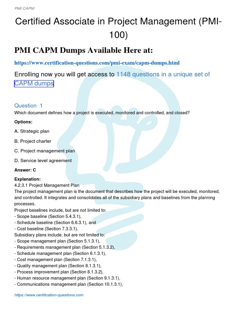 Certified Associate in Project Management (PMI-100) : PMI CAPM Dumps Available Here at ...