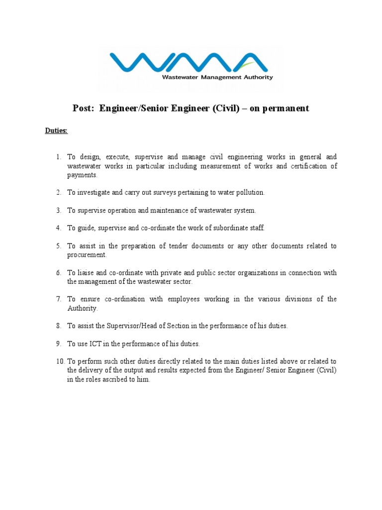 Post: Engineer/Senior Engineer (Civil) - On Permanent: Duties | PDF