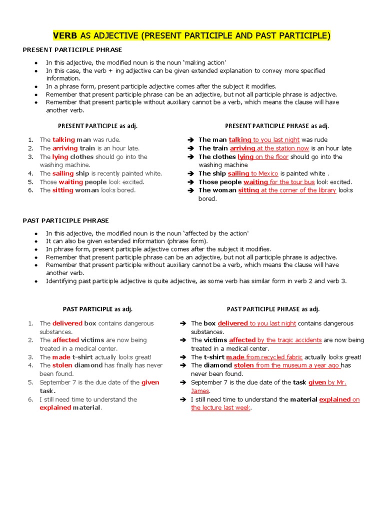 Verb As Adjective (Present Participle and Past Participle) | PDF | Verb ...