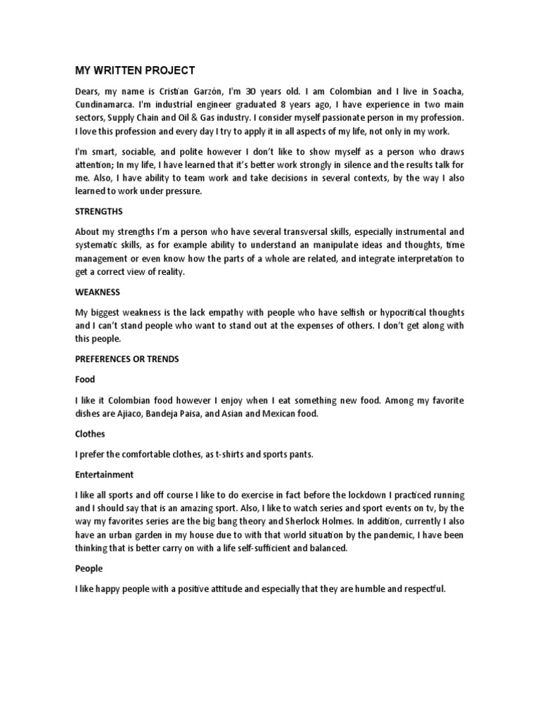 My Written Project: Strengths | PDF