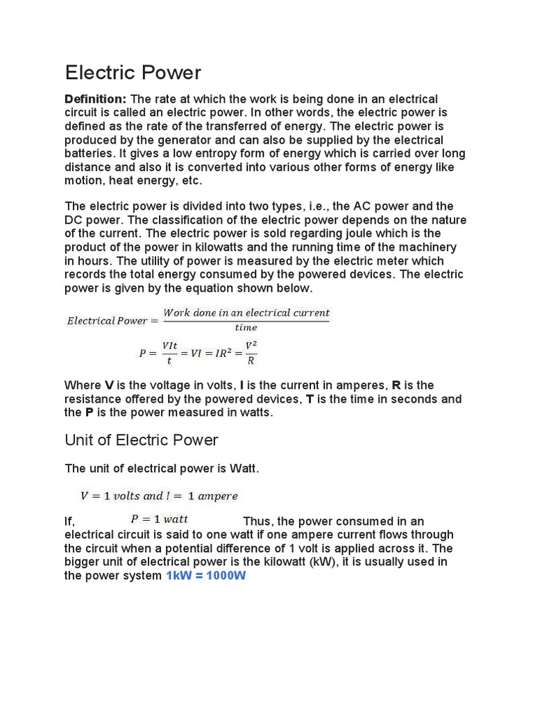 Unit of Electric Power | Download Free PDF | Electric Power | Ac Power