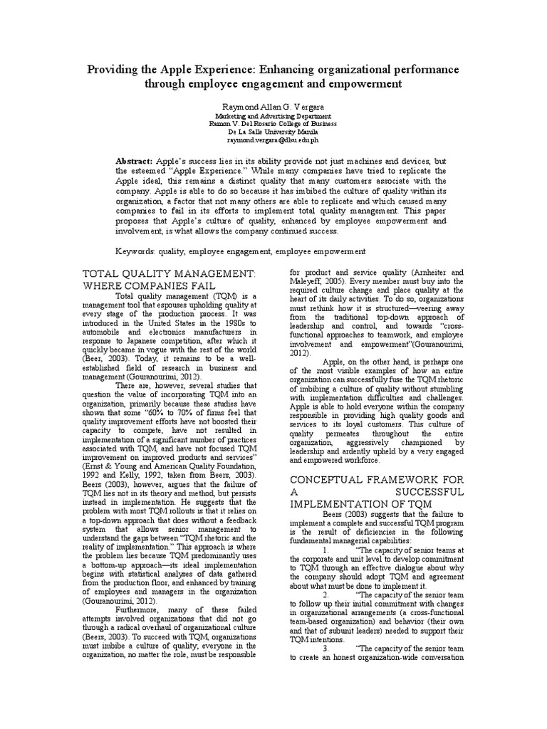 Providing The Apple Experience: Enhancing Organizational Performance ...
