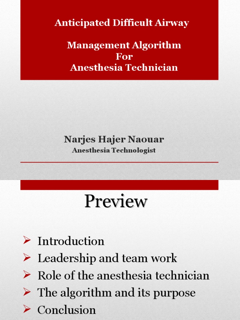 Anticipated Difficult Airway Management Algorithm For Anesthesia ...