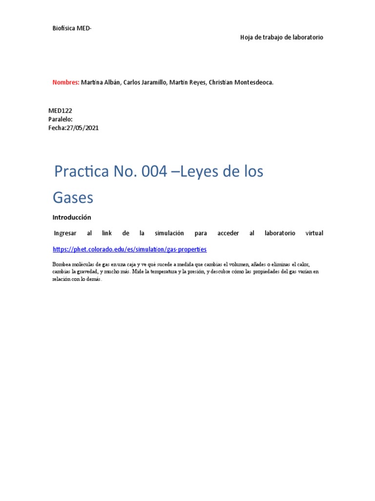 Practica n4 Grupo H Paralelo2 | PDF | Gases | Temperatura