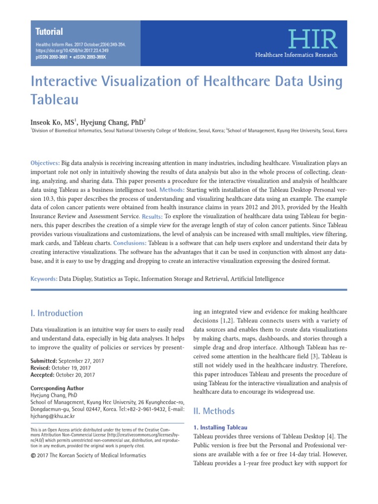 Interactive Visualization of Healthcare Data Using Tableau | PDF | Data ...